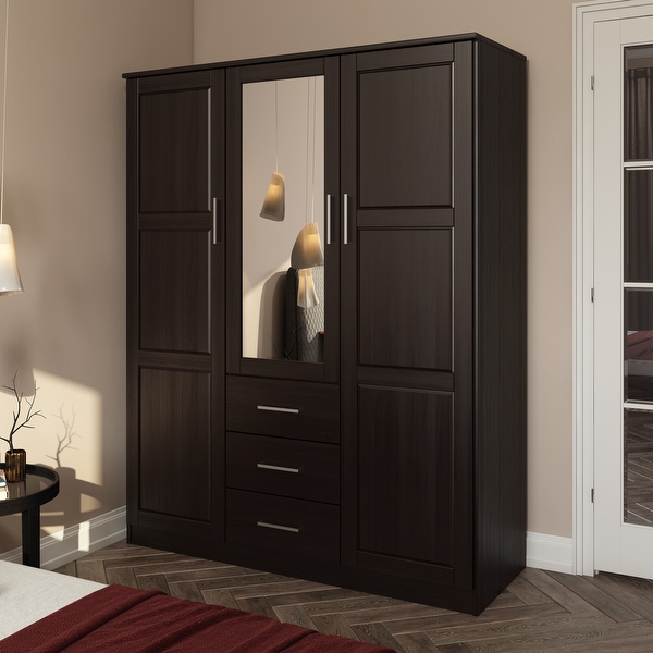 Palace Imports 100 Solid Wood Cosmo 3 Door Wardrobe Armoire with Solid Wood or Mirrored Doors